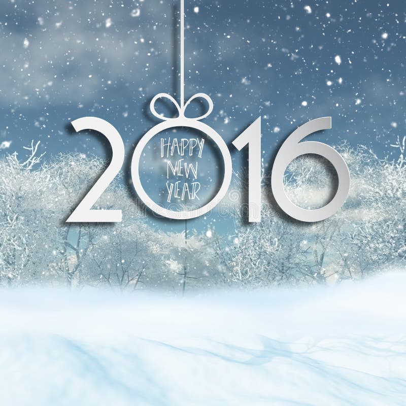 Happy New Year Background with 3D Snowy Landscape Stock Illustration ...