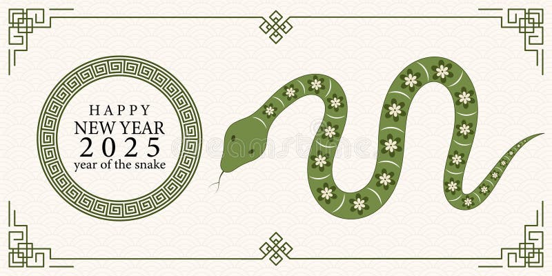 Happy New Year 2025 Background with Green Snake. Vector Illustration ...