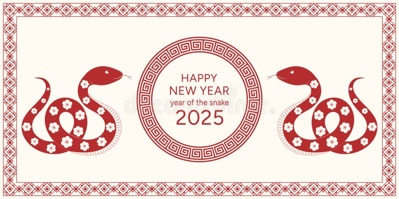 Happy New Year 2025. Background with Red Snakes. Vector Illustration ...
