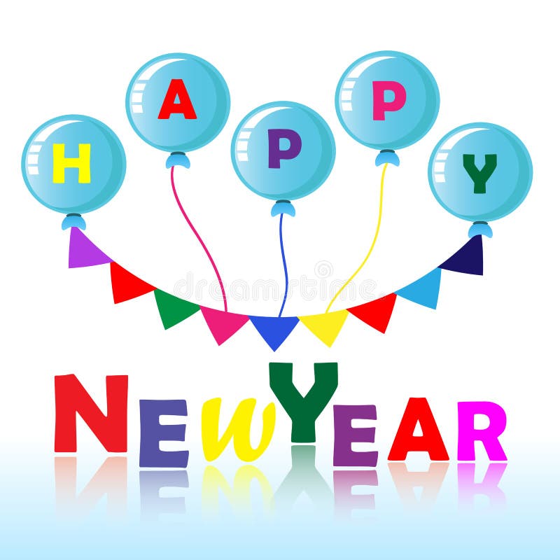 Happy New Year with Balloons Stock Vector - Illustration of geometric ...