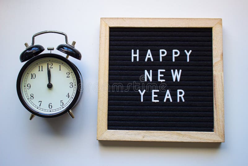 Happy New Year Board with a Clock at 12 Stock Image - Image of border ...