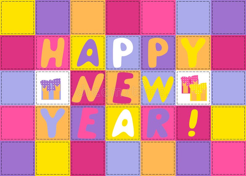 Happy New Year! Bright Card with Patchwork Pattern Stock Vector ...