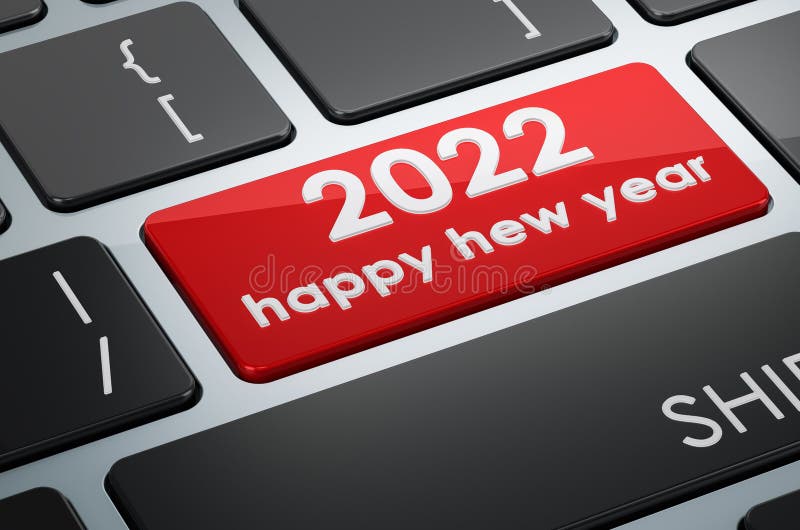 2022 Happy New Year Button on Keyboard, 3D Rendering Stock Illustration ...