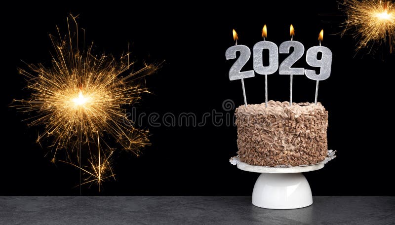 Happy New Year 2029 on Cake on Black Background Stock Image - Image of ...
