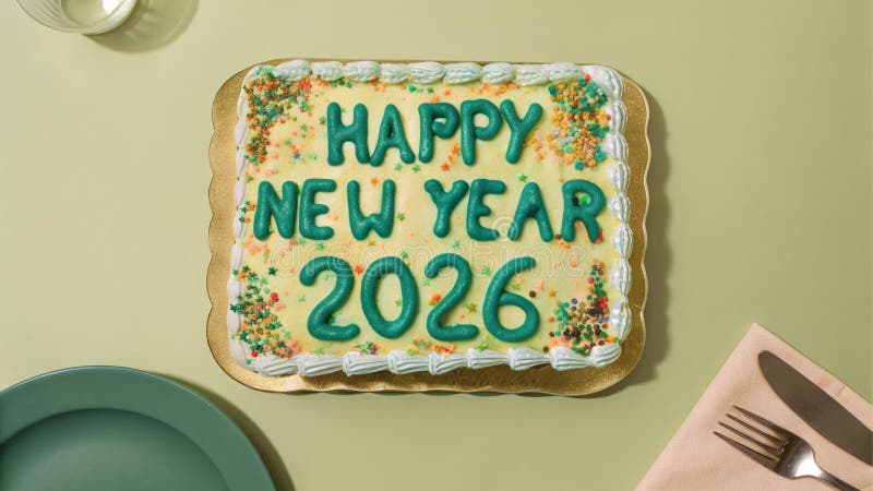 Happy New Year 2026 Cake Rectangular Cake with Happy New Year 2026 ...