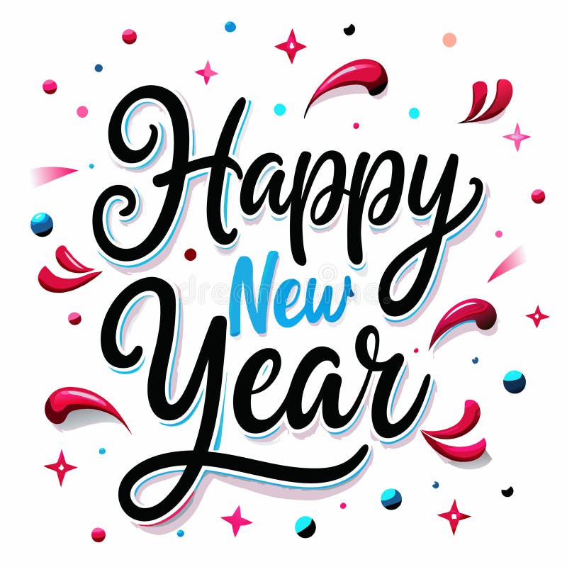 Happy New Year Calligraphy with Colorful Confetti Stock Vector ...
