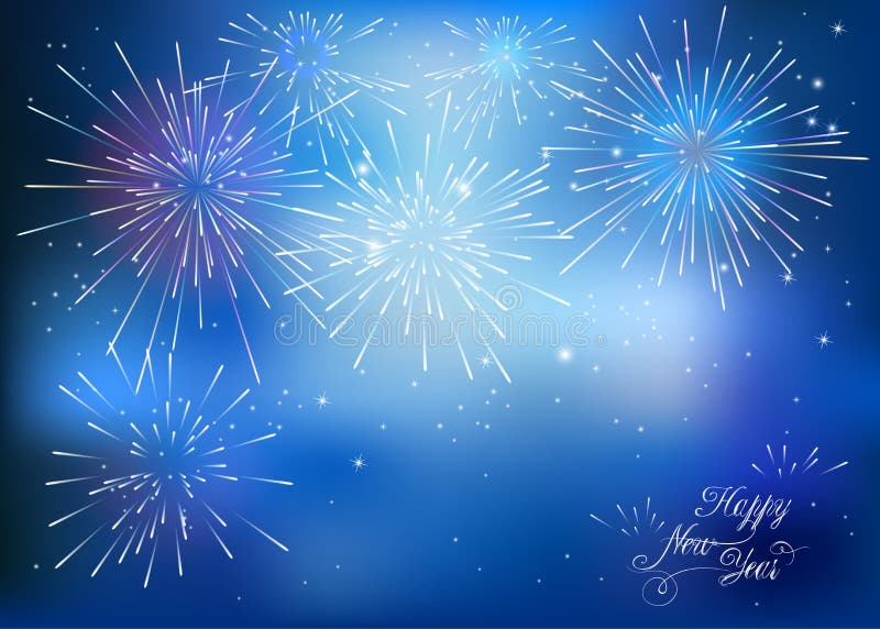 Happy New Year Card with Blue Fireworks Stock Illustration ...