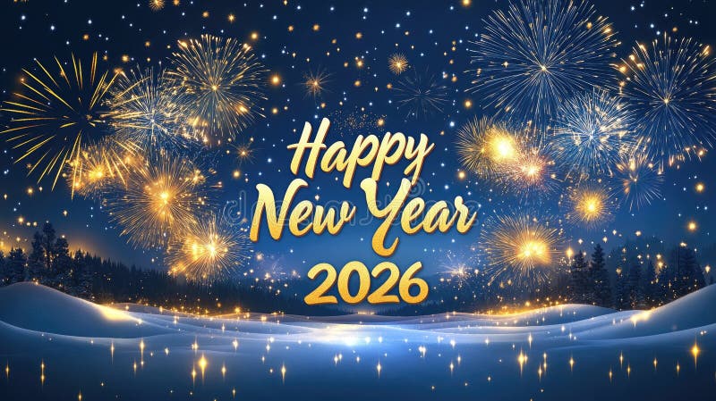 Happy New Year 2026 Celebration with Fireworks in a Winter Wonderland ...