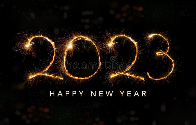 Happy New Year 2023 Celebration with Sparkle Lights on Black Bokeh ...