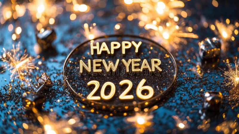 Happy New Year 2026 Celebration Sparkling Lights Festive Decorations ...