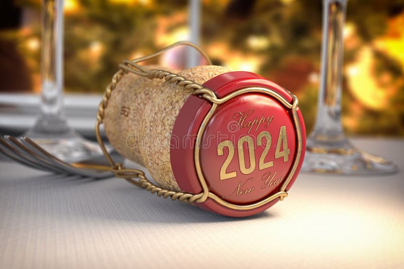 2024 Happy New Year Champaign Cork Cap with on the Festive Table Stock ...