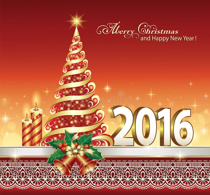 Happy New Year 2016 with a Christmas Tree Stock Vector - Illustration ...