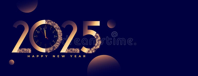 Happy New Year 2025 Clock Banner Design Stock Vector - Illustration of ...