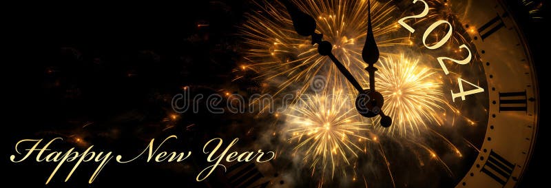 Happy New Year 2024 Clock Face Shows New Year S Eve with Fireworks in ...
