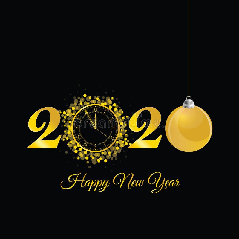 Happy New Year 2020 with Clock in Gold Illustration Stock Vector ...
