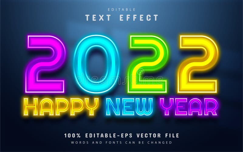 Happy New Year 2022 Colorful Neon Text Effect Editable Stock Vector ...