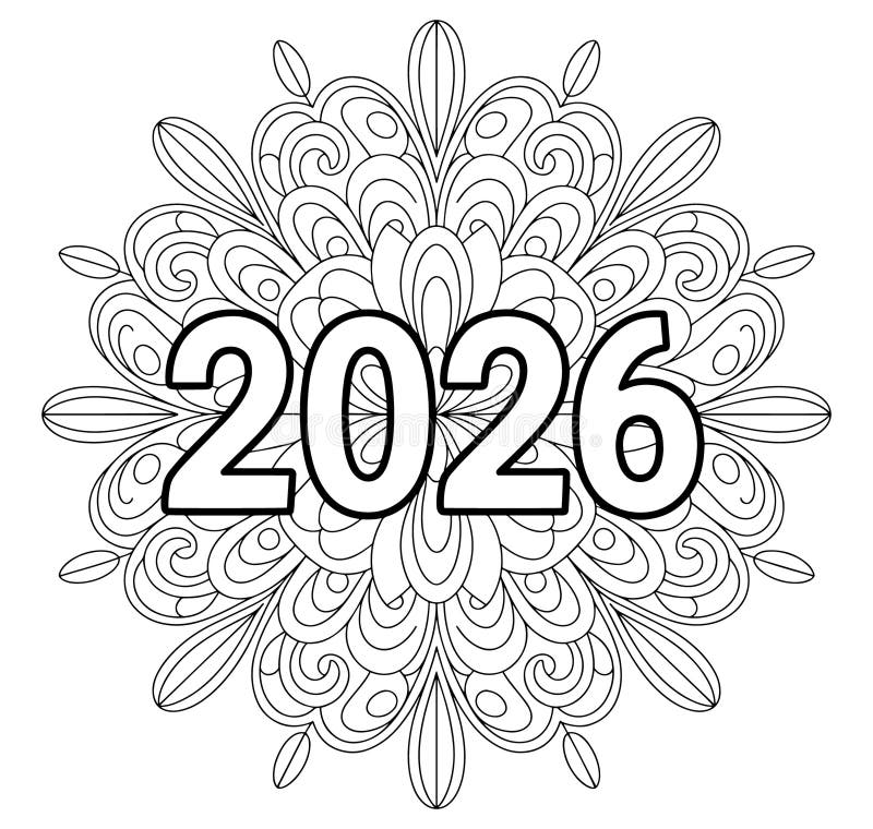 Happy New Year 2026 Coloring Page Vector Design Stock Vector ...