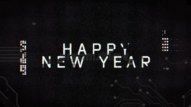 Happy New Year on Computer Screen with Chip and Lines Stock Video ...