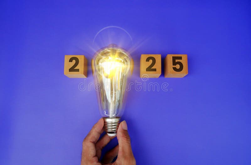 Happy New Year 2025. New Year 2025 Concept with Shining Light Bulbs ...