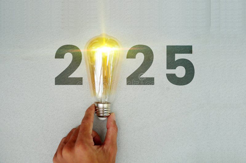 Happy New Year 2025. New Year 2025 Concept with Shining Light Bulbs ...
