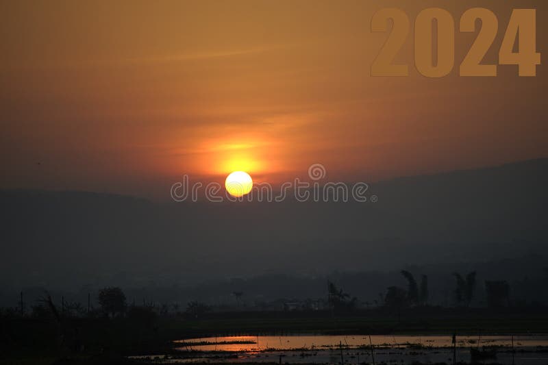 2024 Transparent Number with Sunset Background Stock Photo - Image of ...