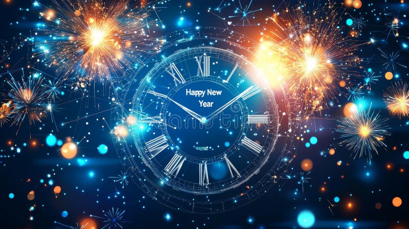 Happy New Year Countdown with Fireworks and Glowing Clock Elements ...