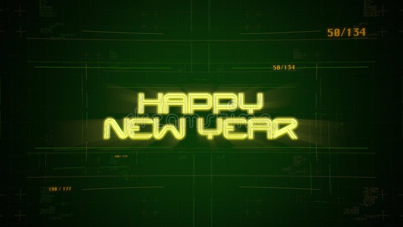 Happy New Year with Cyberpunk Grid and Matrix Code Stock Video - Video ...