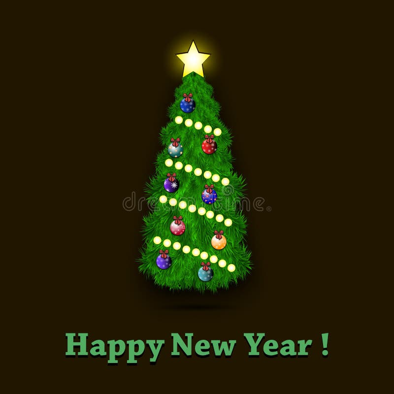 Happy New Year and Decorated Christmas Tree Stock Vector - Illustration ...