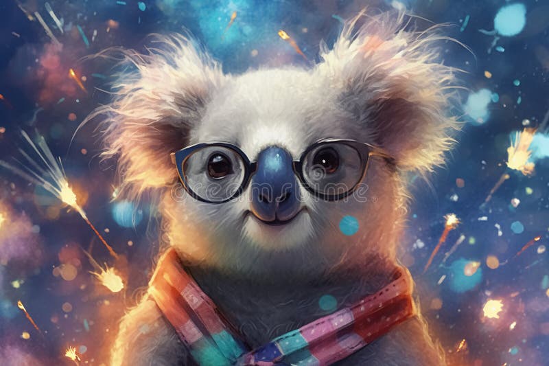 Happy New Year Design with Cute Koala and Firework Stock Illustration ...