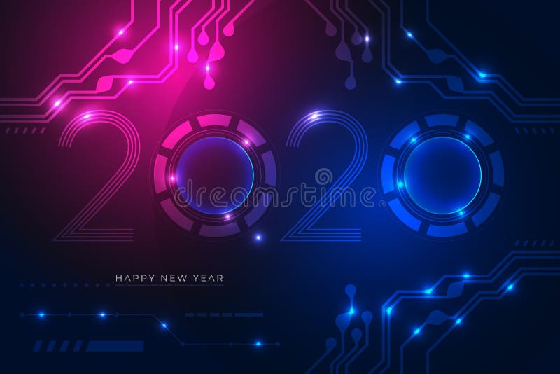 Happy New Year 2020 Design with Futuristic Technology Background. Stock ...