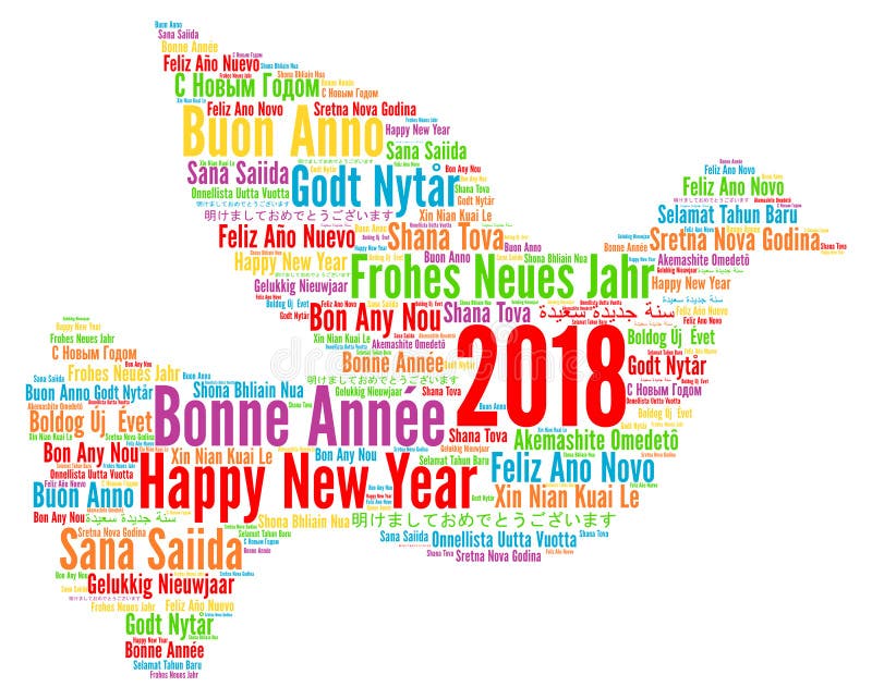 Happy New Year 2018 in Different Languages Stock Illustration ...