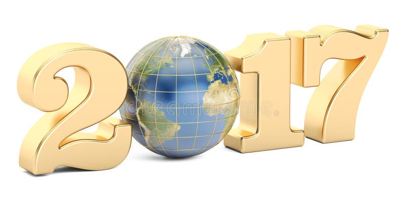 Happy New Year 2017 with Earth Concept, 3D Rendering Stock Illustration ...