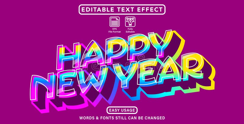 Happy New Year Editable Font Effect Style Stock Illustration ...