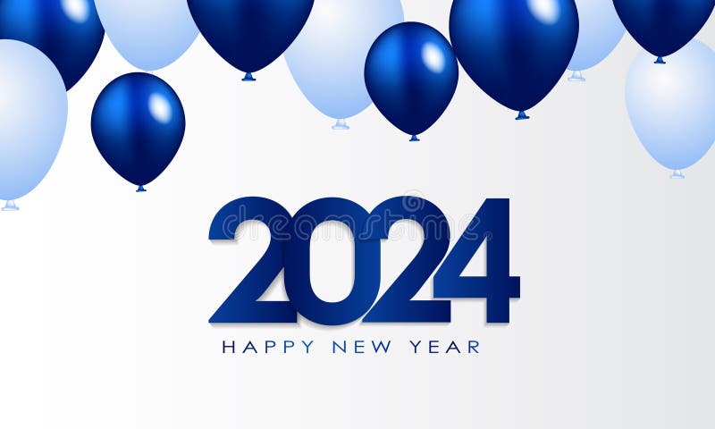 Happy New Year 2024 Elegant Gold Text with Balloons and Confetti ...