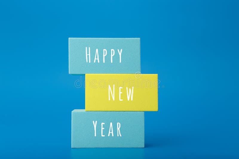 Happy New Year Elegant Minimal Concept in Blue Colors. Stack of ...