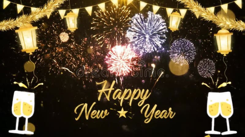 Happy New Year Fireworks Celebration Animated Background Stock Video ...
