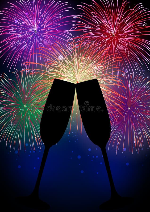 Happy New Year Fireworks Champagne Stock Vector - Illustration of ...