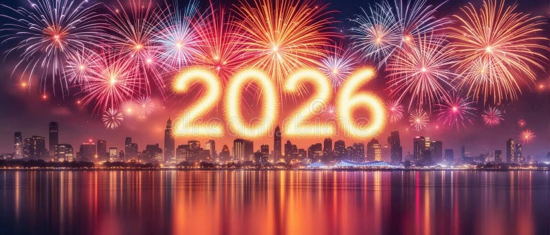 Happy New Year 2026! Fireworks with Copy Space Stock Illustration ...