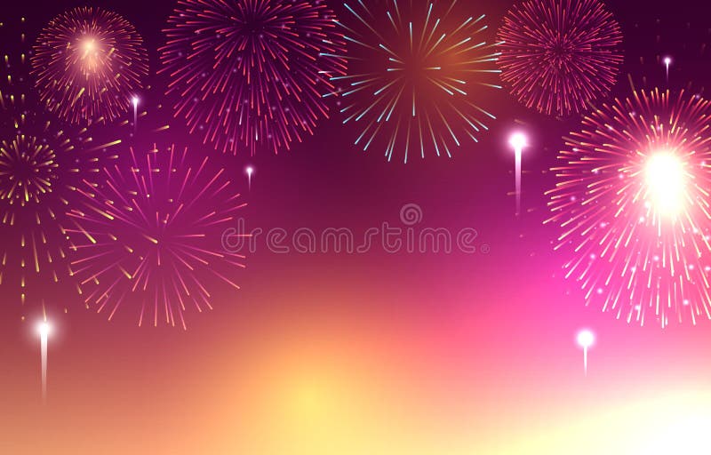 Happy New Year Fireworks Party Bright Night Sky Background Stock Vector ...