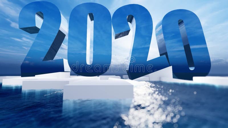Happy New Year 2020. Float Over the Blue Ocean with Bright Light Stock ...