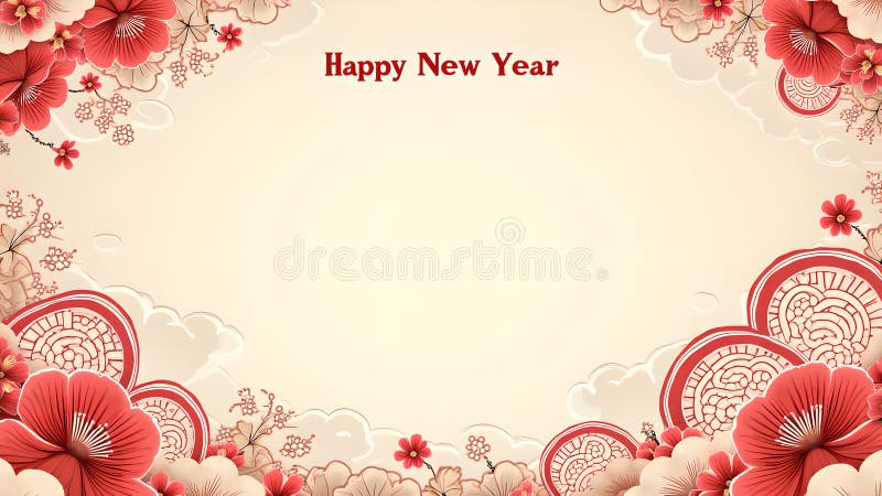Happy New Year Floral Frame. Chinese New Year Celebration Concept Stock ...
