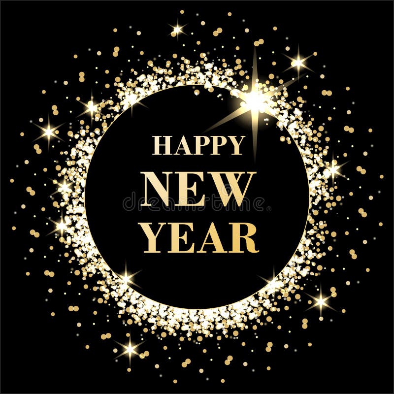 Happy New Year of Gold Glitter Pattern in Circle Form. Abstract Gold ...