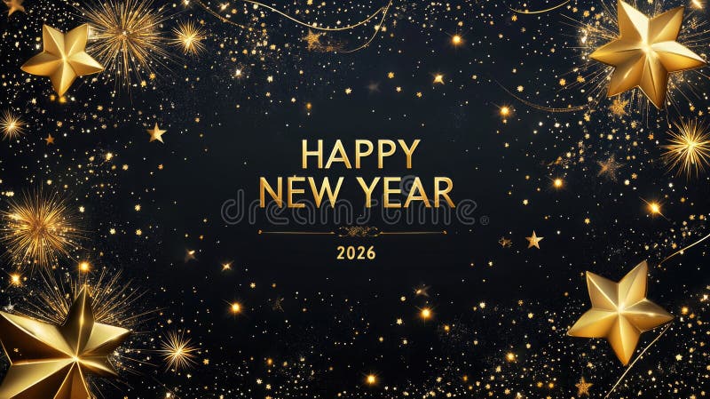 Happy New Year 2026 Gold Stars Fireworks Celebration Stock Photos ...