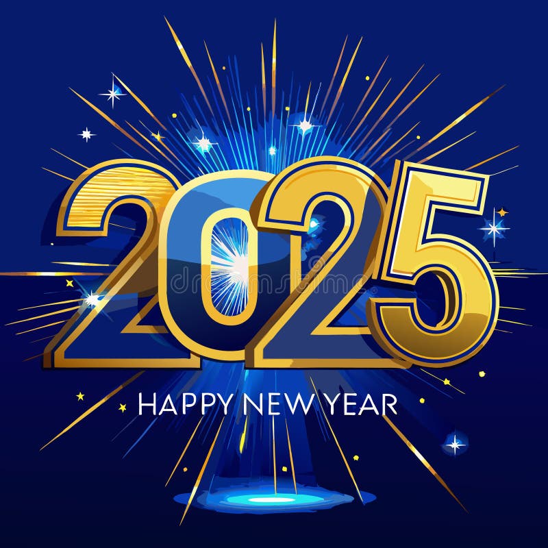 2025 Happy New Year with Golden and Blue Firework Stock Vector ...