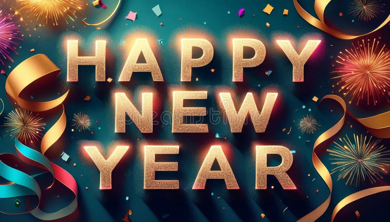 Happy New Year Greeting Card with Confetti Stock Illustration ...