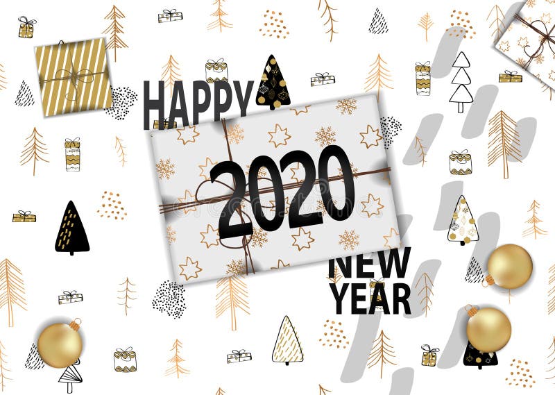 Happy New Year 2020 Greeting Card with 2020 Sign Stock Illustration ...