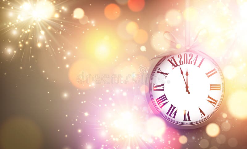 Happy New Year 2024 Hanging Countdown Clock on Golden Abstract ...