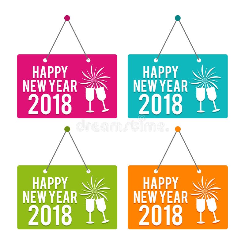 Happy New Year 2018 Hanging Door Sign on White Background Stock ...