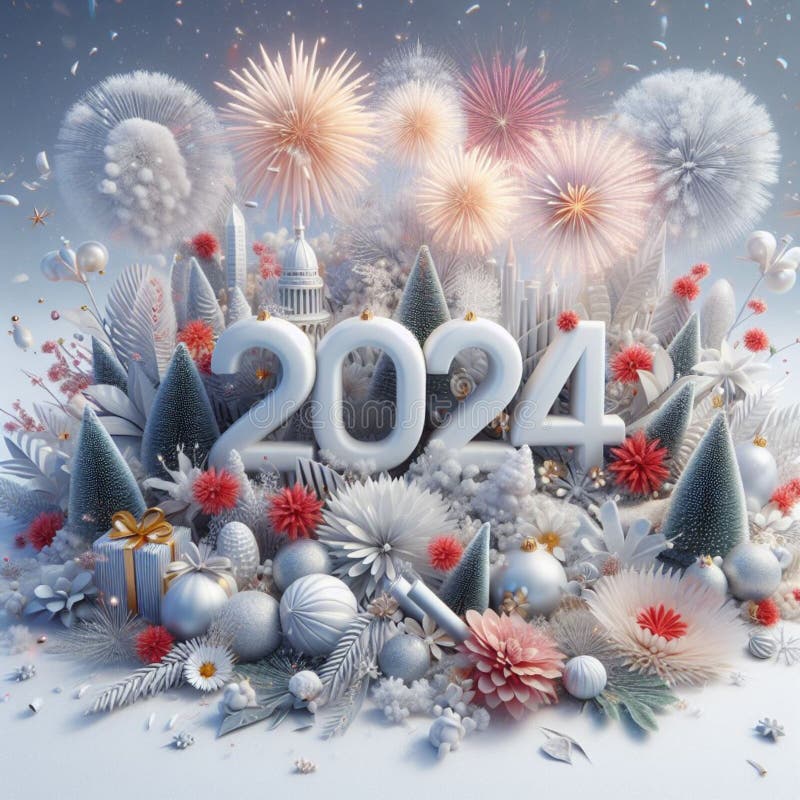 2024 Happy New Year with Wooden Home Model on Table Office. New House ...