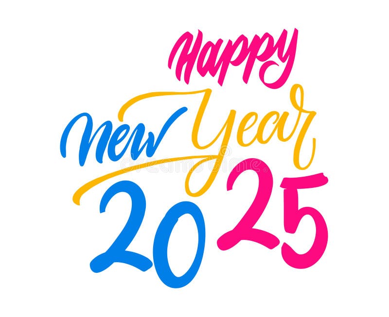 2025 Happy New Year Holiday Multicolor Pen Scribble Typography Stock ...